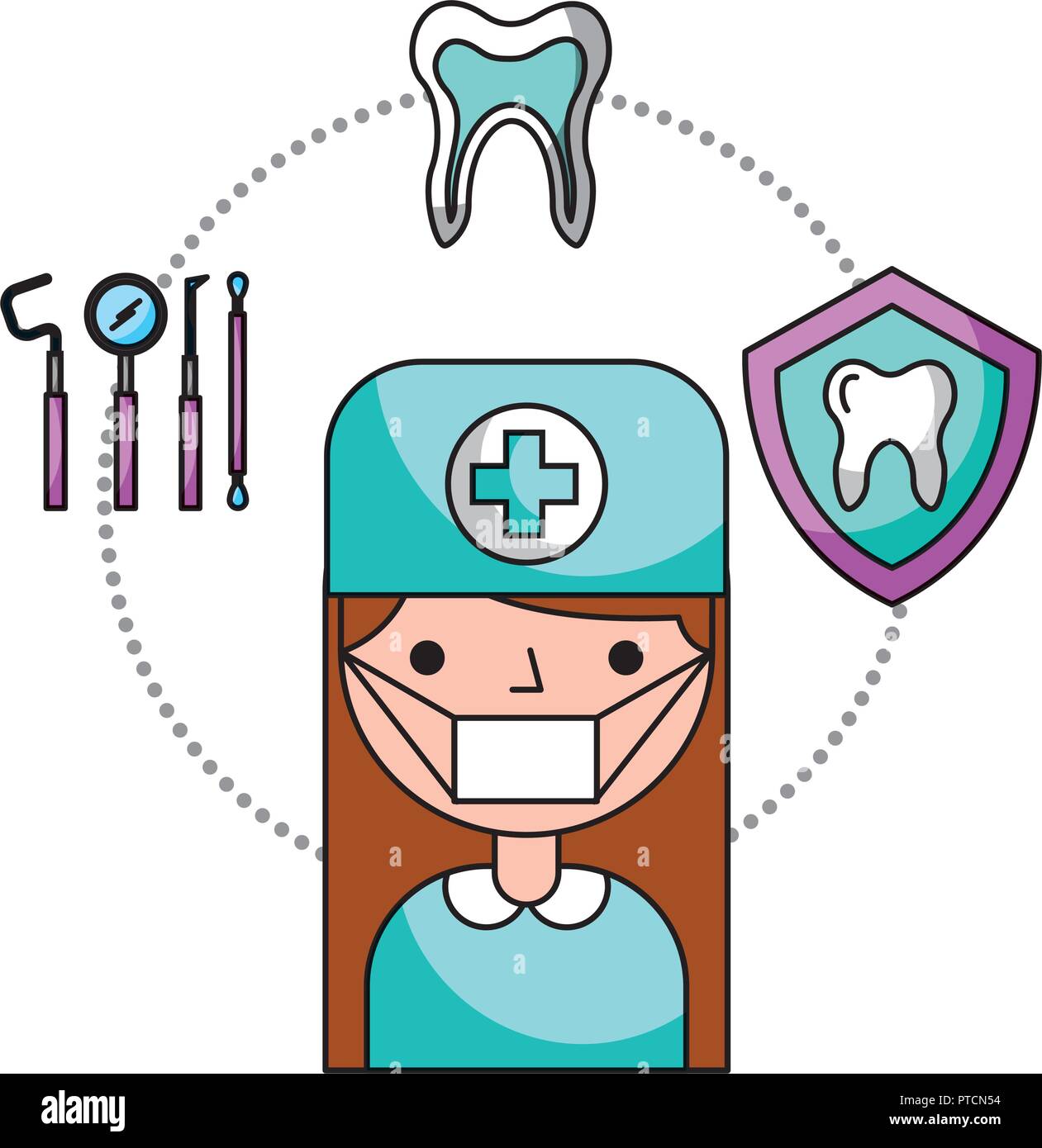 dentist woman tooth tools hygiene dental vector illustration Stock ...