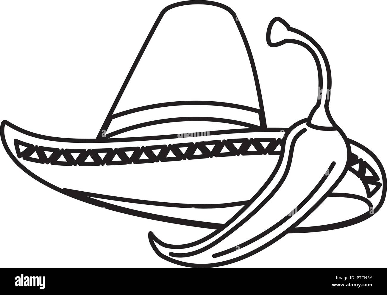 chili pepper and hat mexican food traditional vector illustration Stock ...