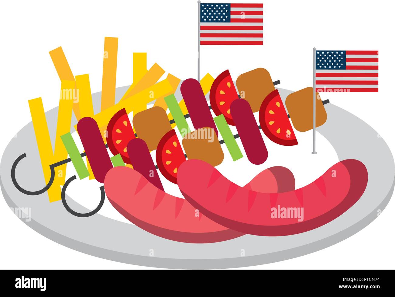 sausages and kebabs flag american food celebration vector illustration ...