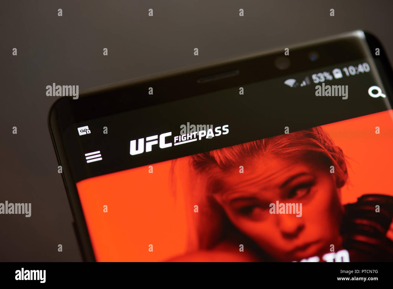 New york, USA - october 8, 2018: Ufc tv app on smartphone screen close ...