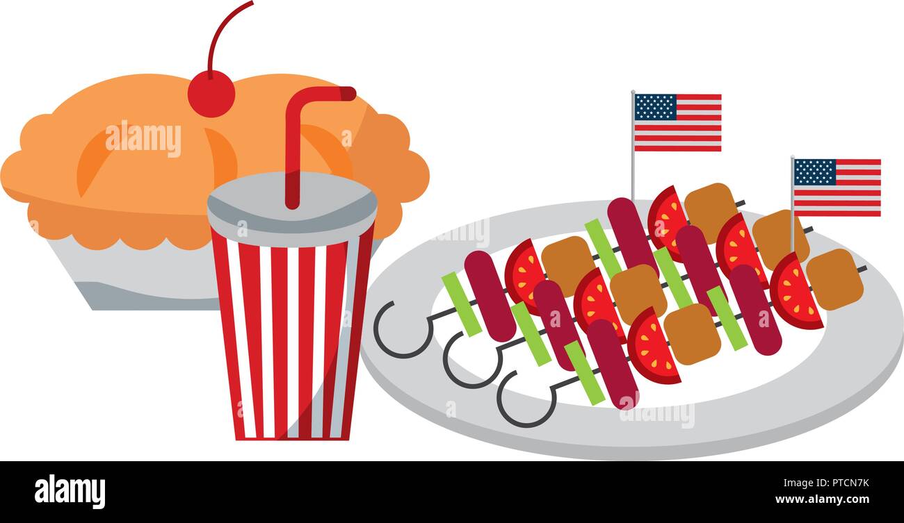 cake kebab and soda flag american food celebration vector illustration ...