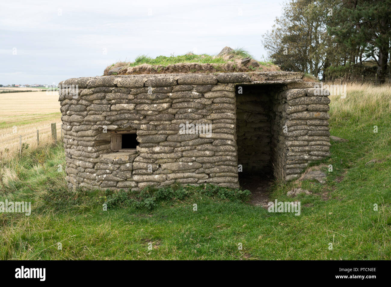 Second World War pillbox made from concrete filled sandbags, near ...