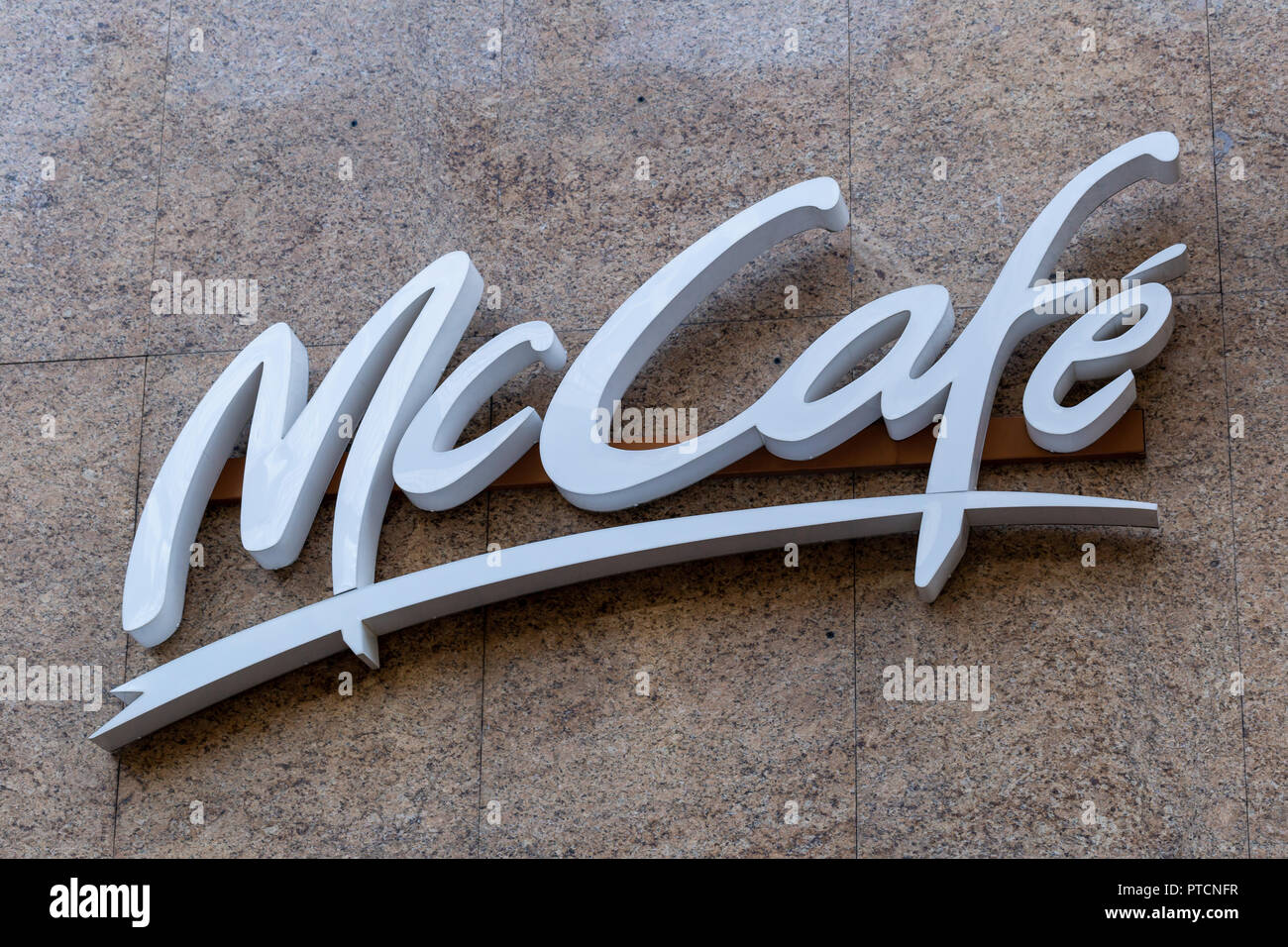 ZAKOPANE, POLAND - OCTOBER 4, 2018.McCafe sign - logo at McDonald's ...