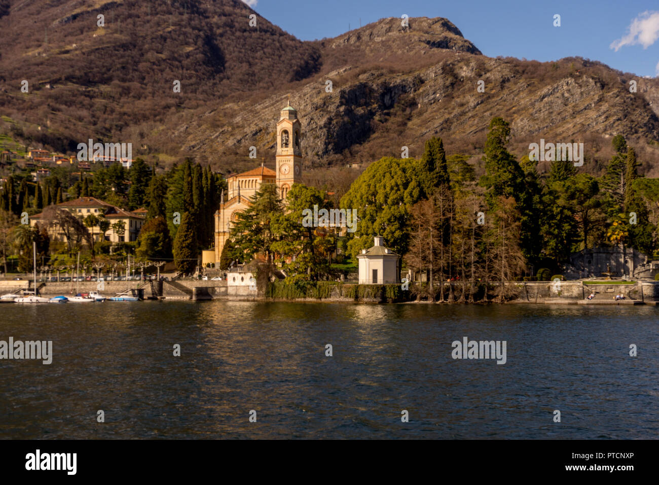 Europe, Italy, Lecco, Lake Como, a castle surrounded by a body of water ...