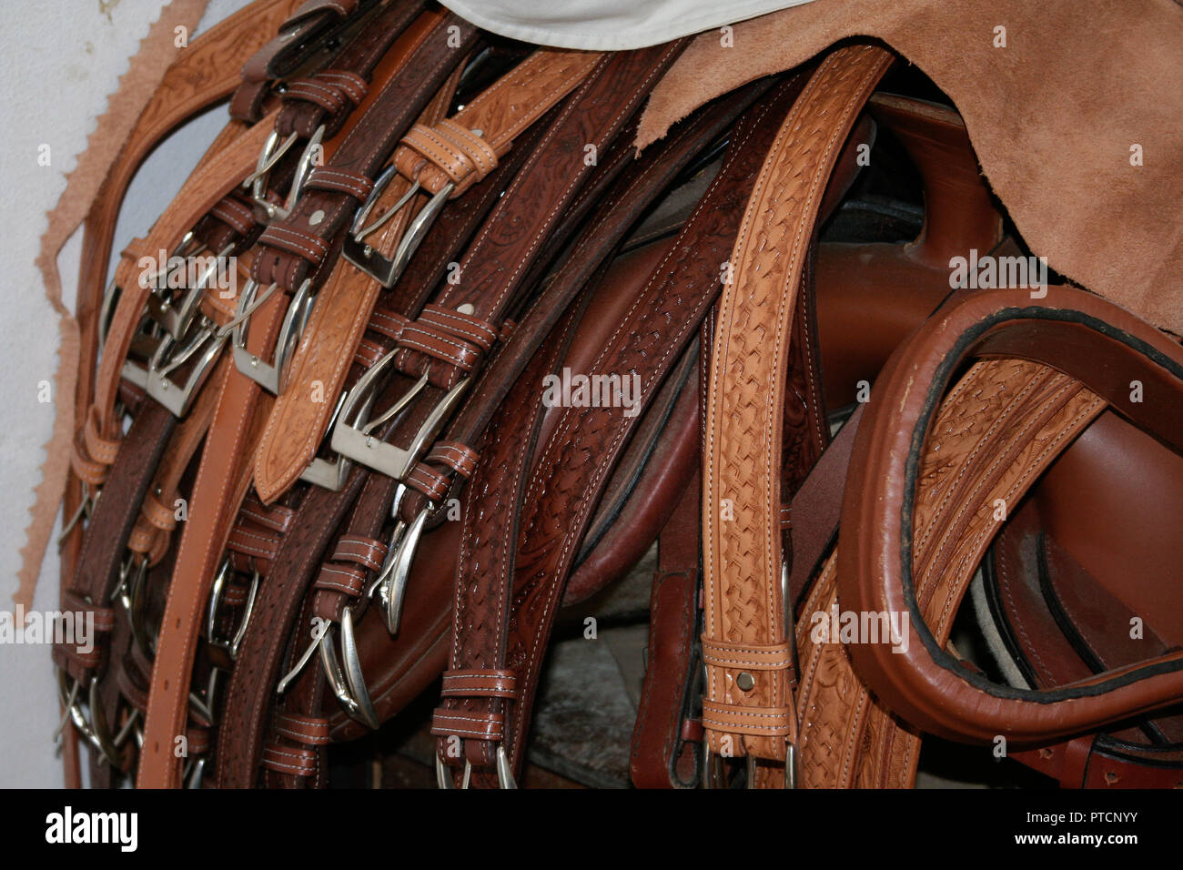 Handmade leather belts, Atyra, Paraguay Stock Photo - Alamy