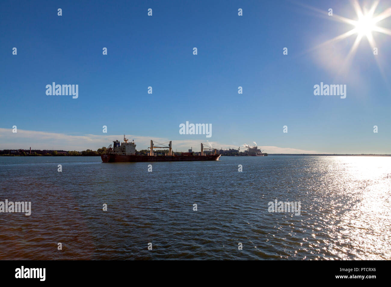 Port of Sorel on the St. Lawrence river, Quebec, Canada. Bulk carrier ...
