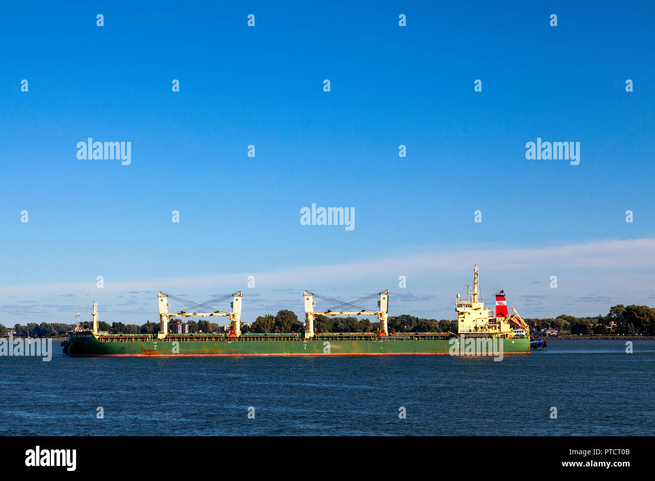 Ship departing from Port of Sorel on the St. Lawrence river, Quebec ...