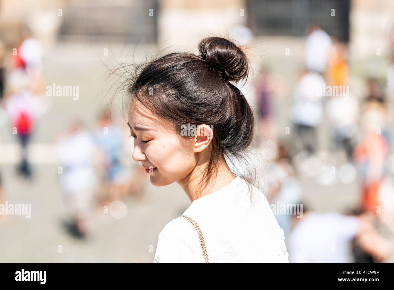 Rome, Italy - September 4, 2018: Closeup portrait of young Asian ...