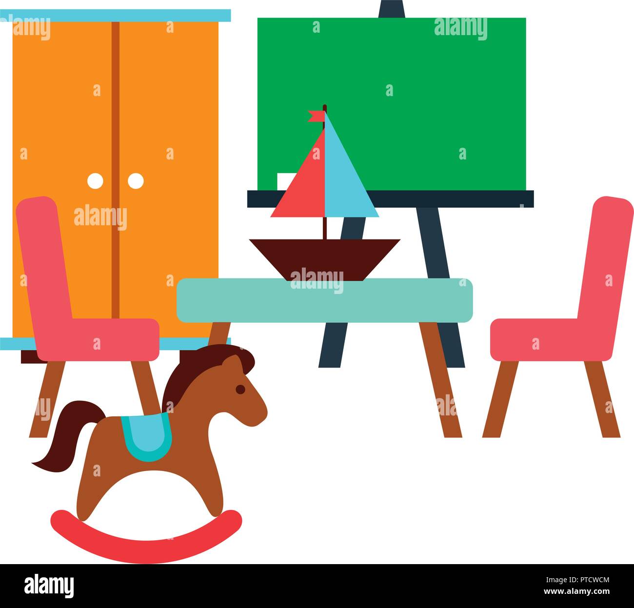 classroom table chalkboard rocking horse toy kid Stock Vector Image ...