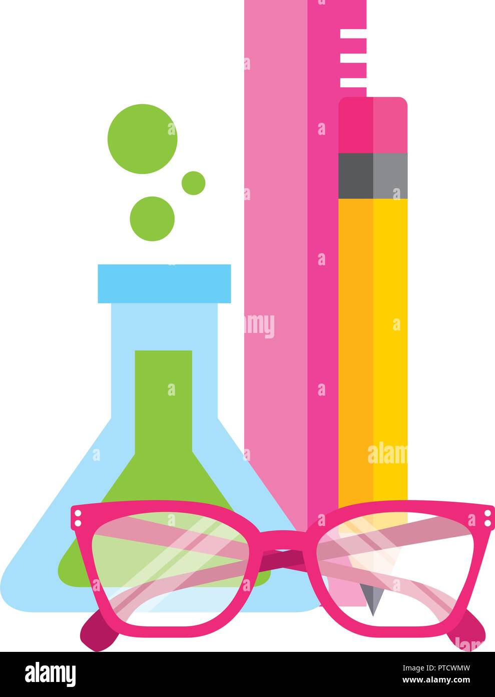 test tube chemistry glasses pencil and ruler supplies school Stock ...