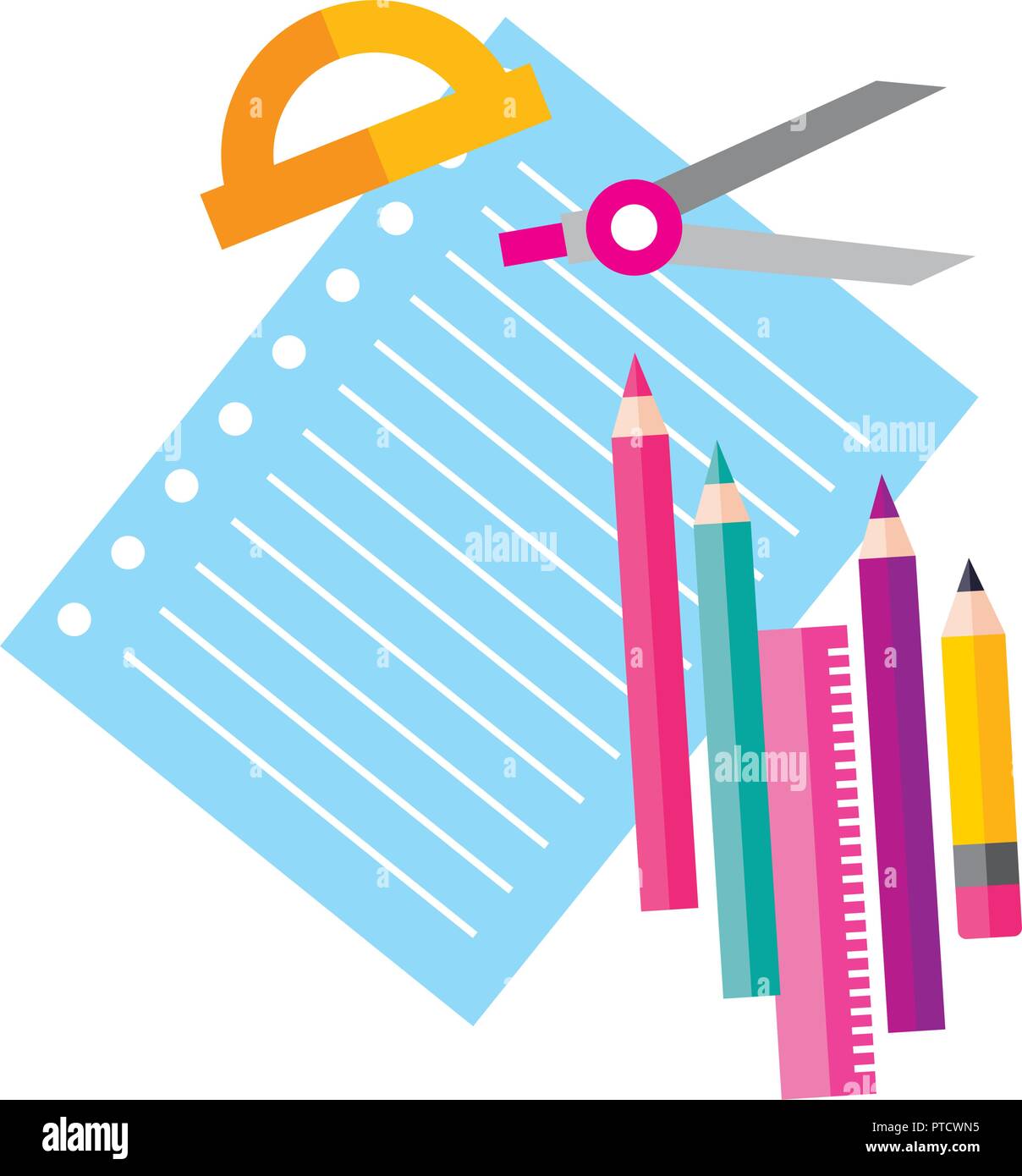 paper sheet compass protractor and pencil color ruler supplies school ...