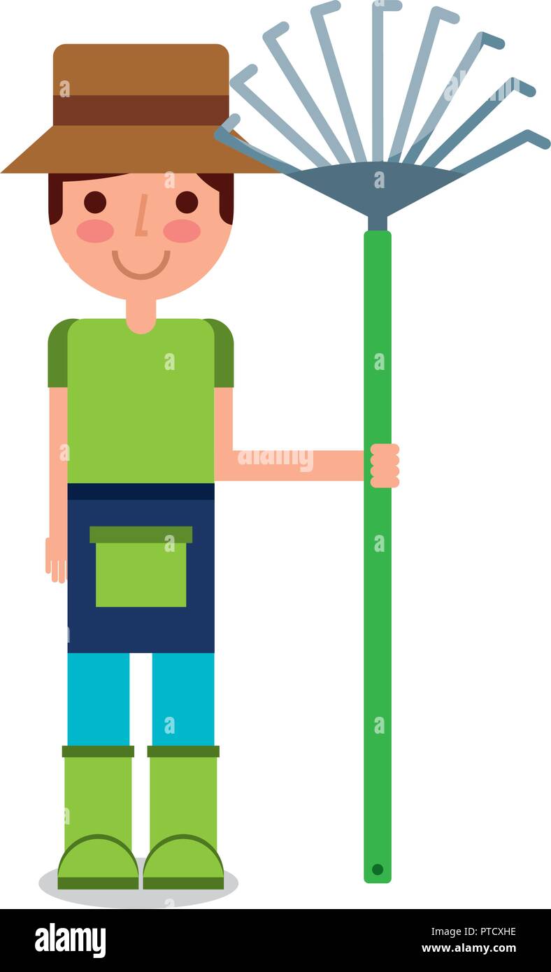 gardener boy with rake character Stock Vector Image & Art - Alamy