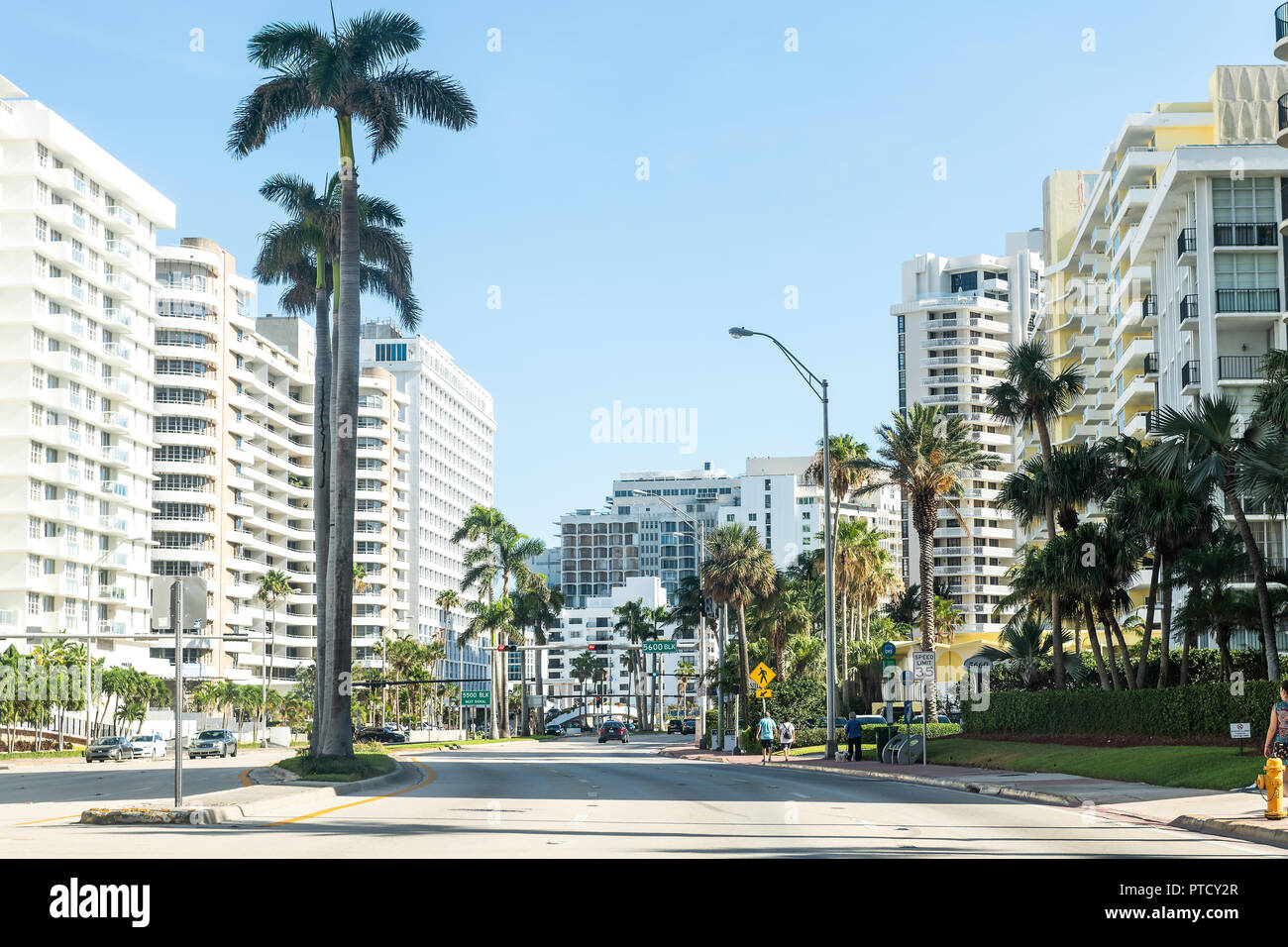 Miami Beach, USA - May 5, 2018: Collins Avenue and 5600 block street ...