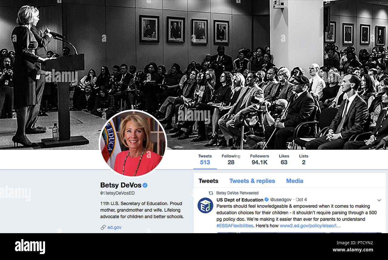 Twitter page for Betsy DeVos. Elisabeth Dee DeVos is an American politician and businesswoman ...