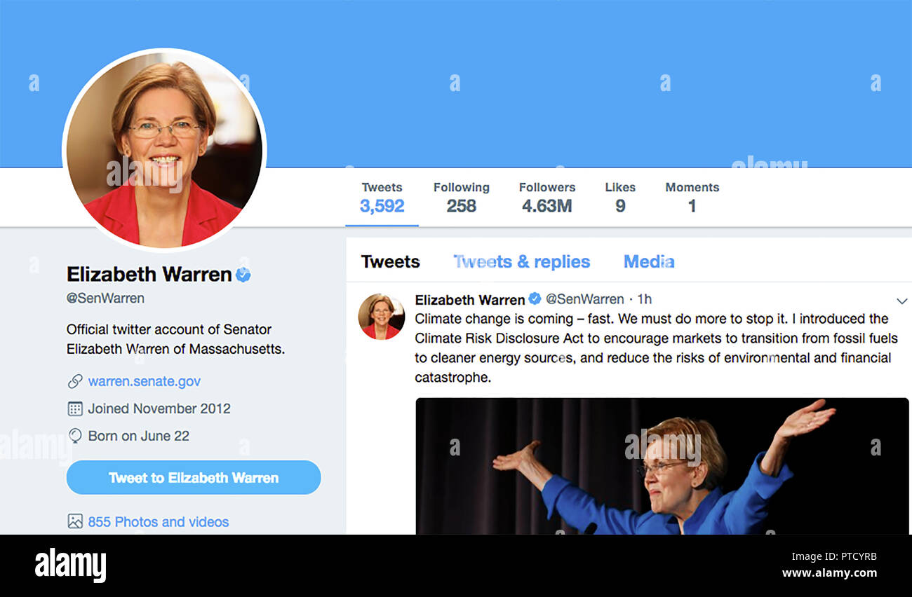 Twitter page for Elizabeth Warren. Elizabeth Ann Warren is an American ...