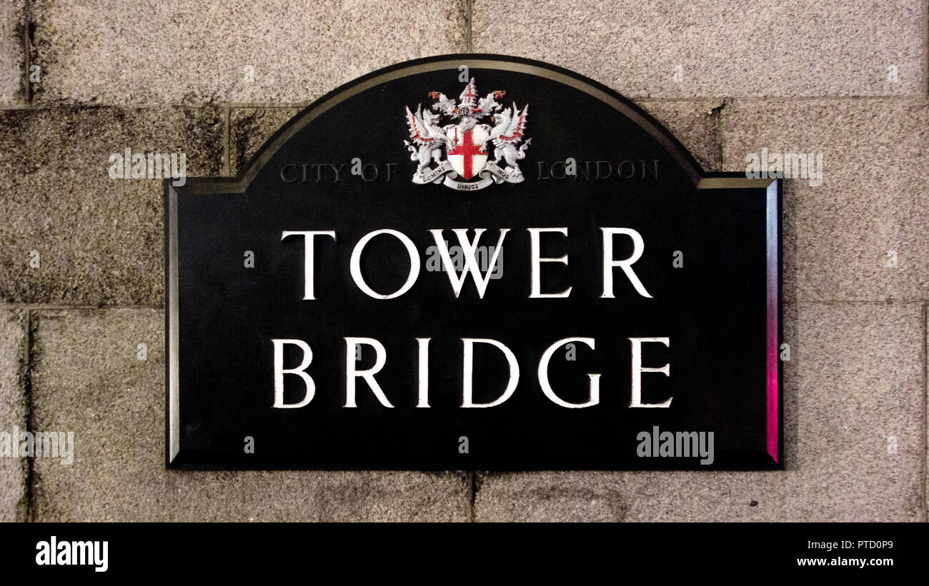 Sign Tower Bridge, London, England Stock Photo - Alamy