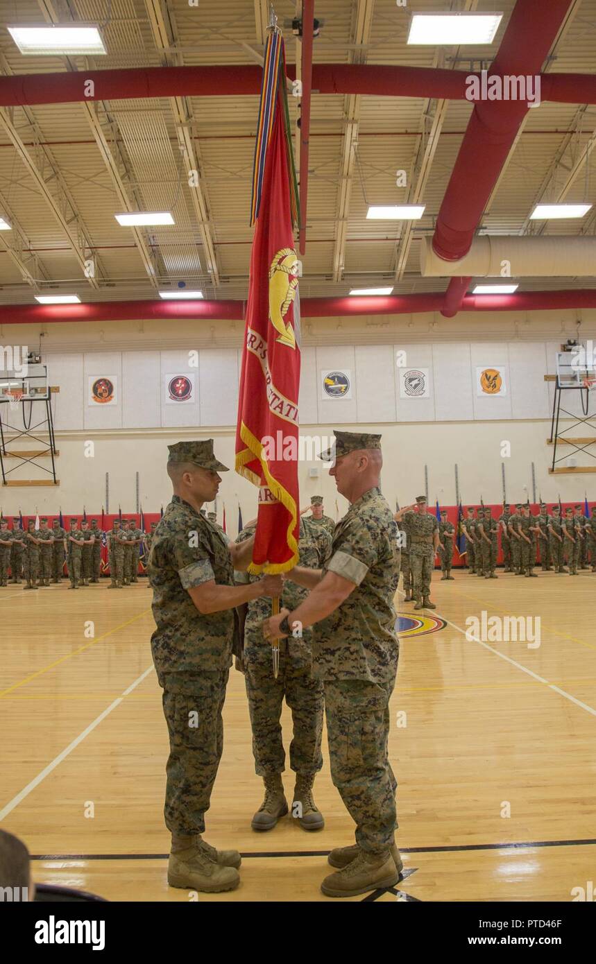 Col. Peter D. Buck (Right) transfers the battle standard to Col ...