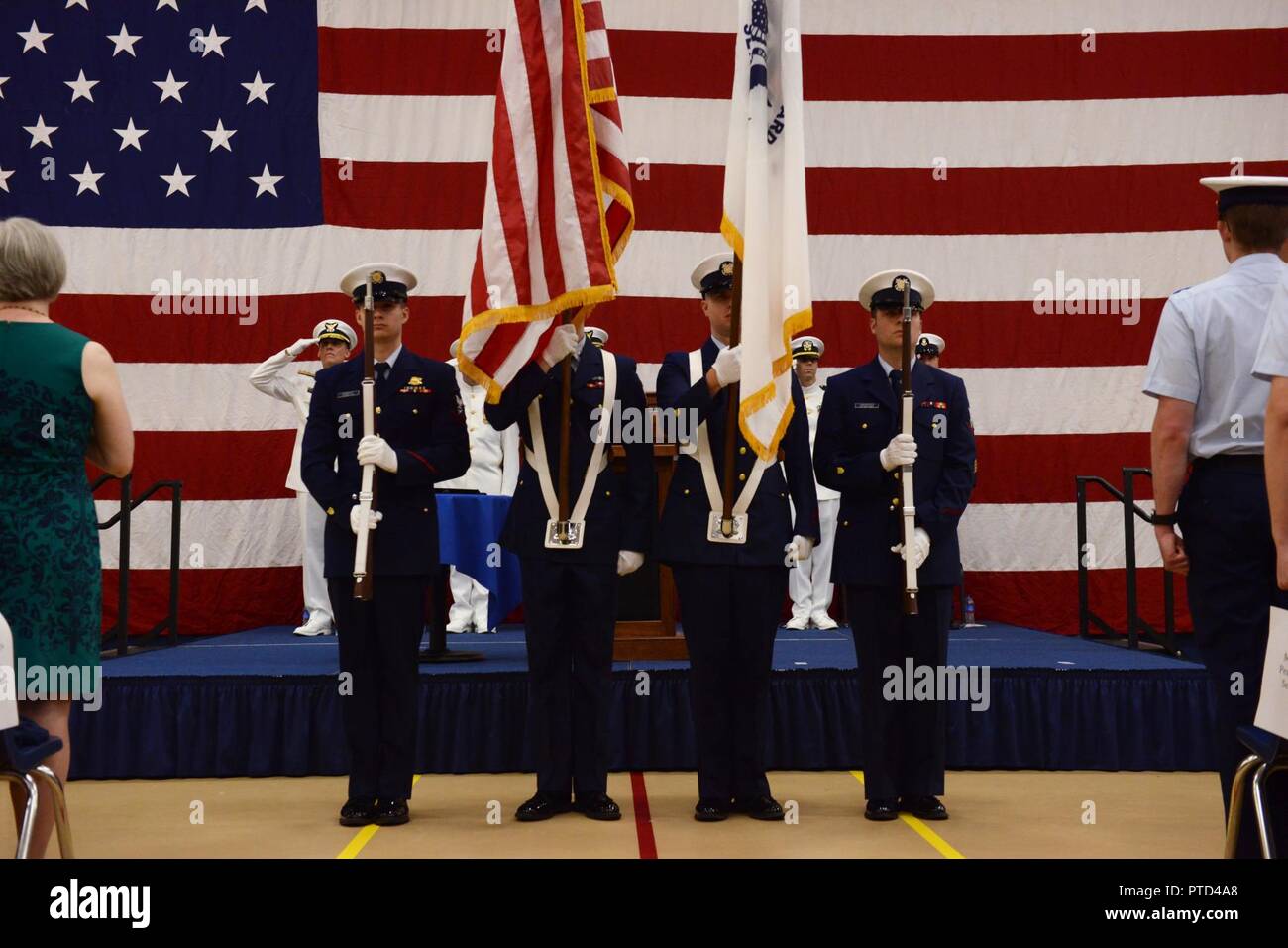 Members of the color guard present colors at the Base Kodiak, Alaska ...