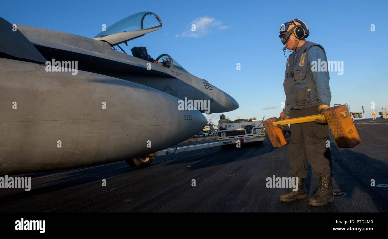 CORAL SEA (July 8, 2017) Airman Emiliano King stands wing walker with ...