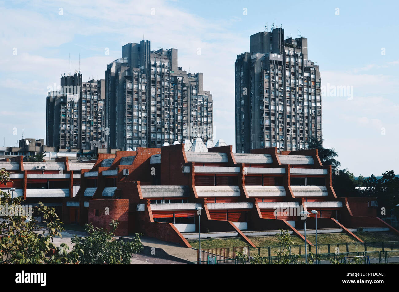 Primary school and towers in Block 23, New Belgrade (Novi Beograd ...