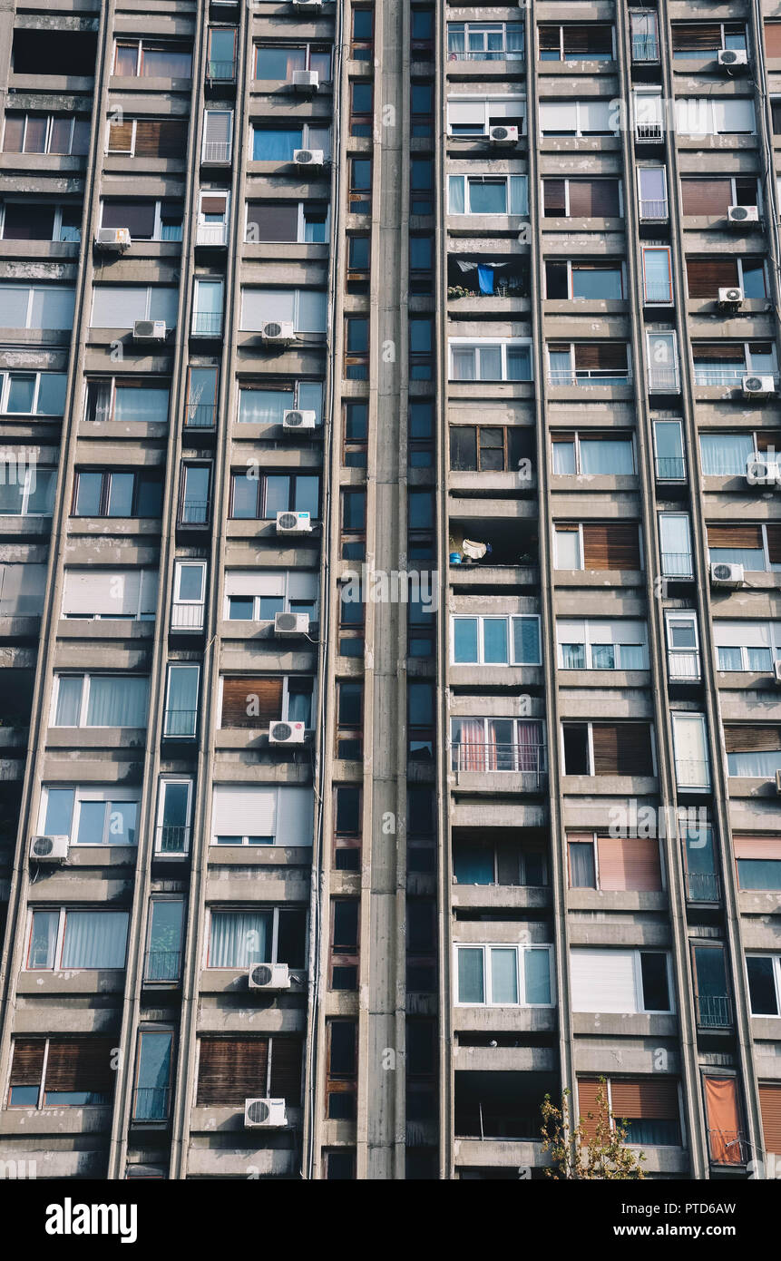 Detail of high-rise residential tower in Block 23, New Belgrade (Novi ...