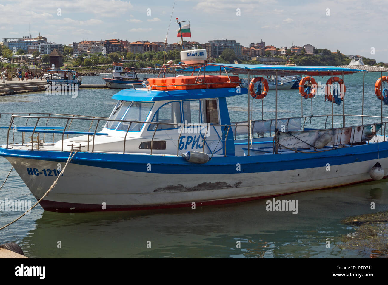 NESSEBAR, BULGARIA - AUGUST 12, 2018: Panorama with fishing boat at The ...
