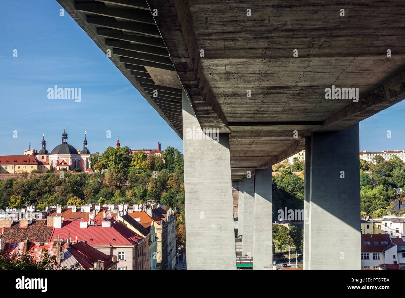 Concrete Nusle Bridge above the valley, Prague Nusle, Prague Czech ...