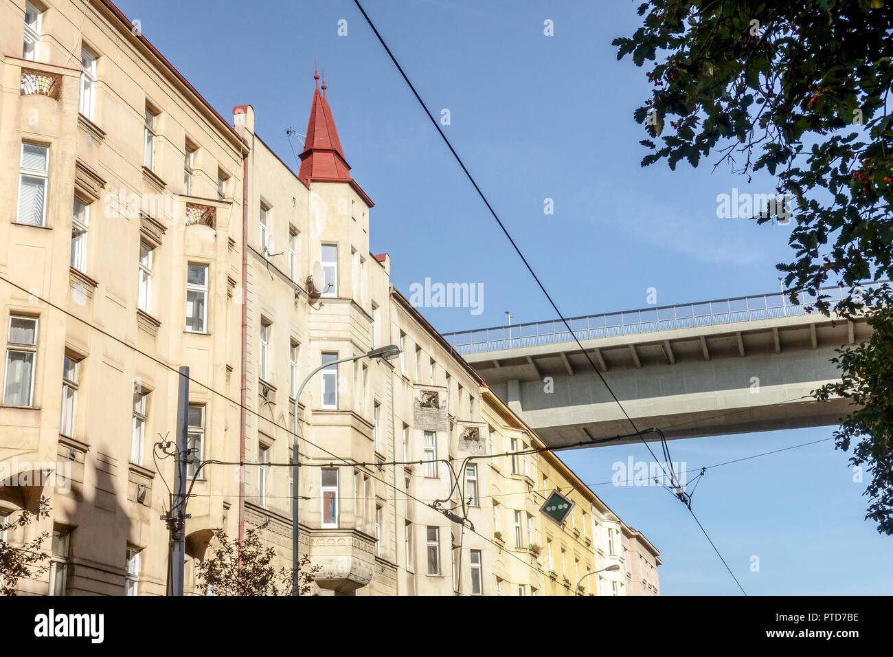 Concrete Nusle Bridge above the valley, Prague Nusle, Czech Republic ...