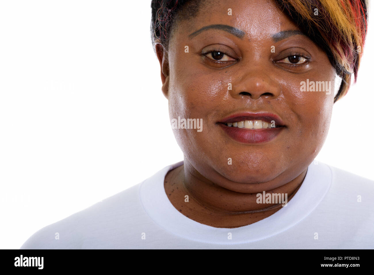 Close up of happy fat black African woman from Congo smiling rea Stock ...