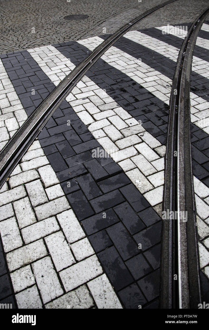 Tram rails in the city, transportation detail Stock Photo - Alamy