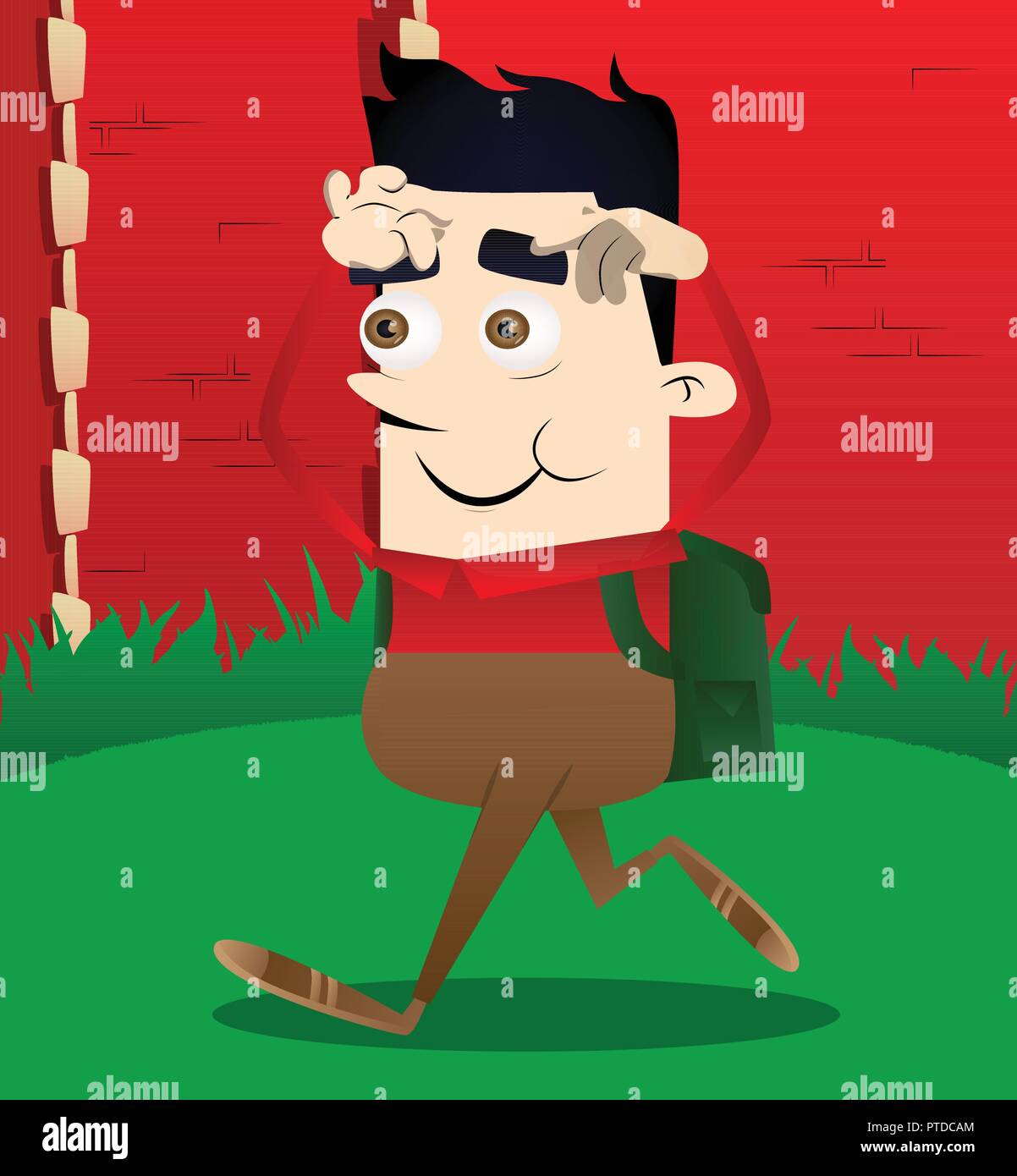 Schoolboy scratching his head with two hands. Vector cartoon character ...