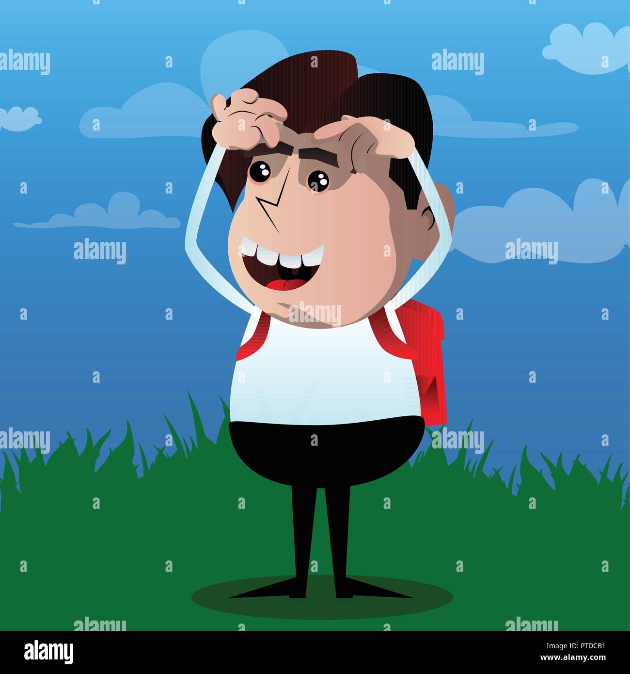 Schoolboy scratching his head with two hands. Vector cartoon character ...