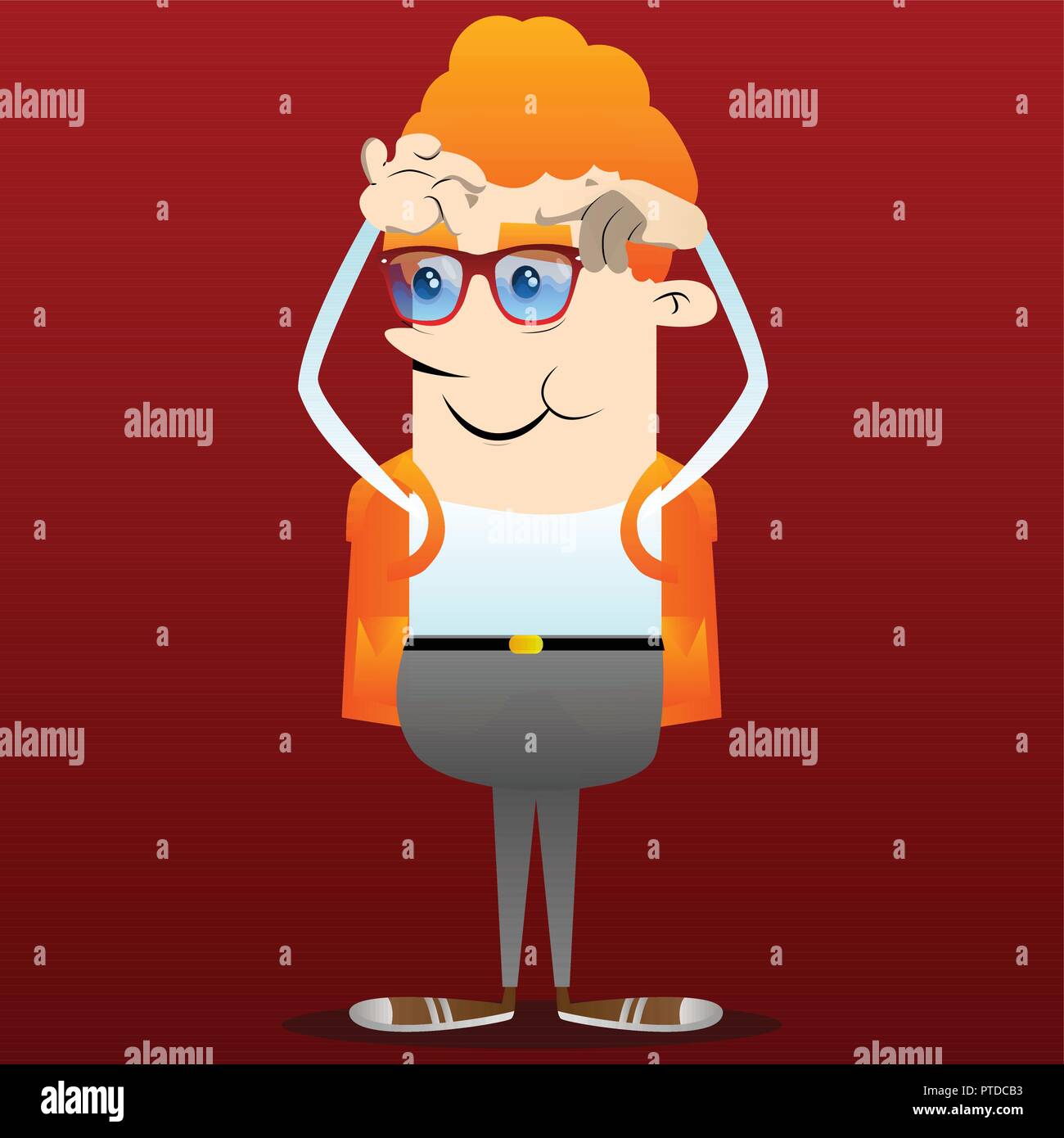 Schoolboy scratching his head with two hands. Vector cartoon character ...