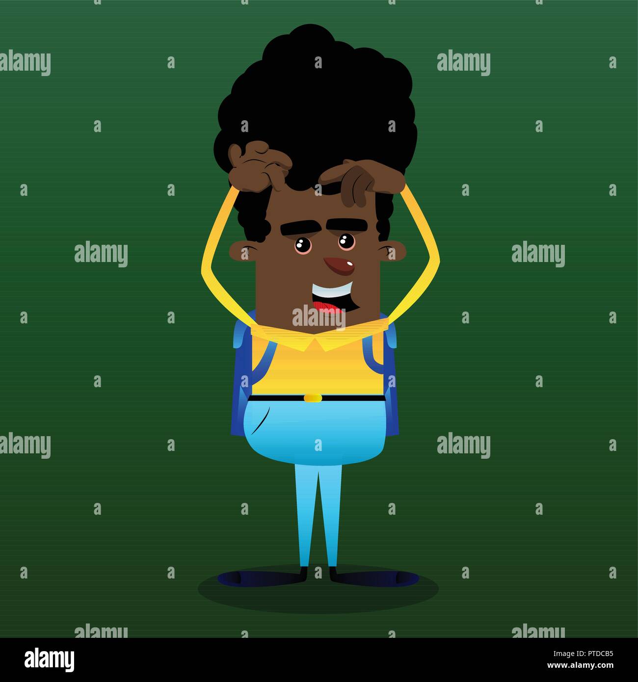 Schoolboy scratching his head with two hands. Vector cartoon character ...