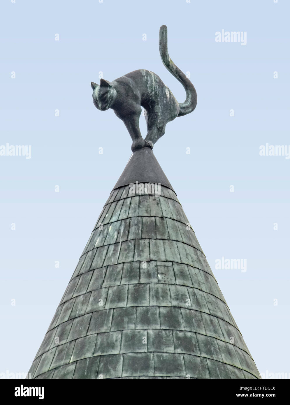 cat sculpture on a roof seen in Riga, the capital city of Latvia Stock ...