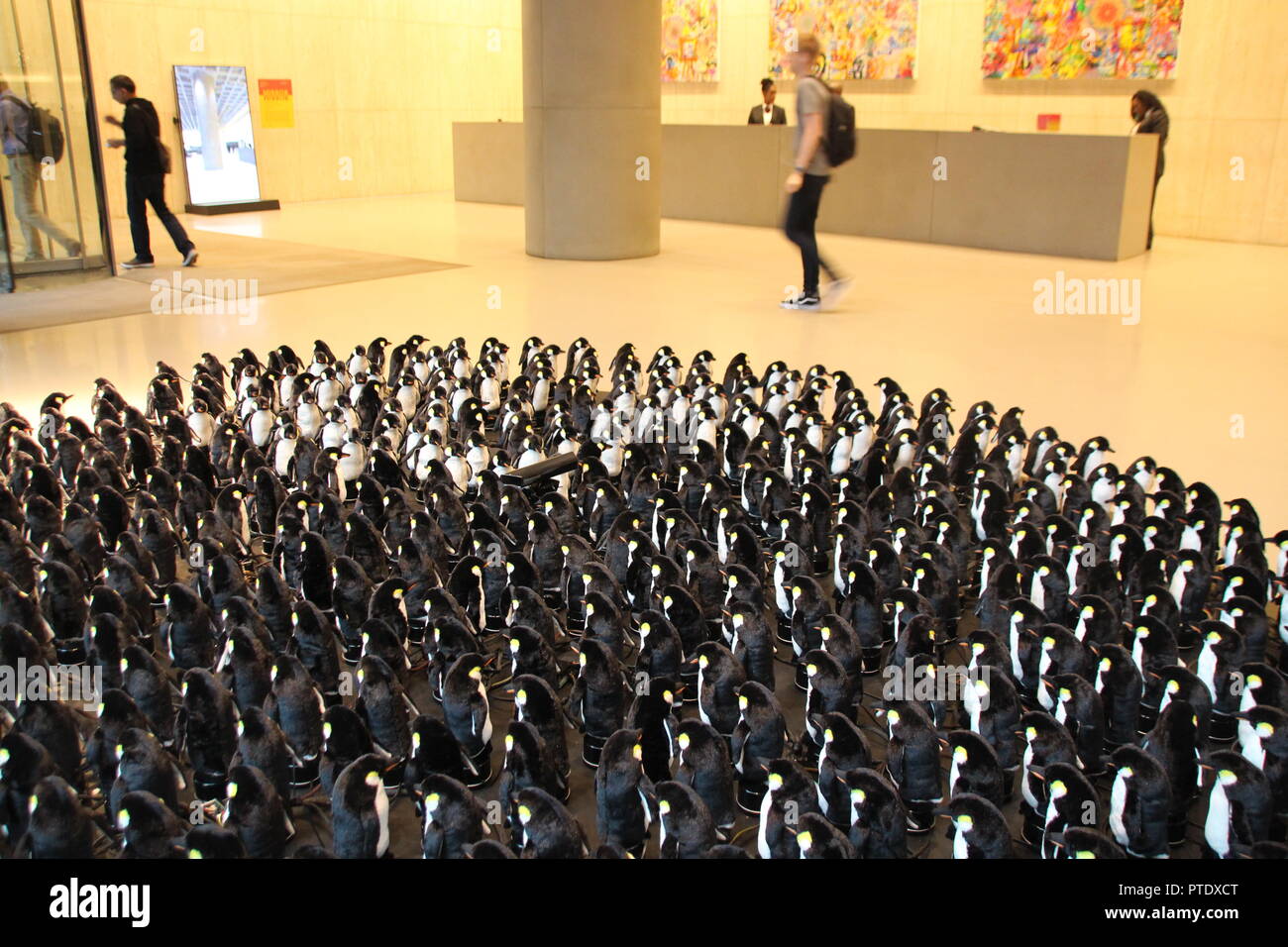 New York, USA. 08th Oct, 2018. Visitors walk past the installation ...