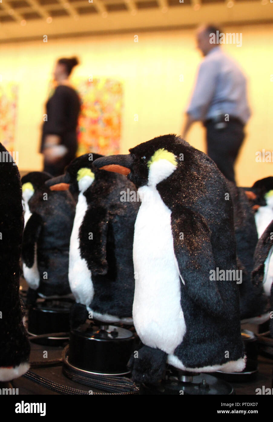 New York, USA. 08th Oct, 2018. Visitors walk past the installation ...