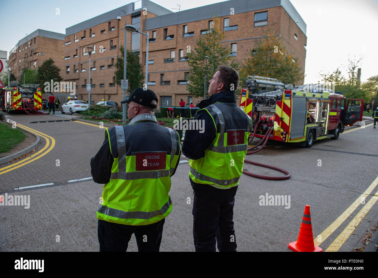 London, United Kingdom. 9 October 2018. Ten fire engines and around 70 ...