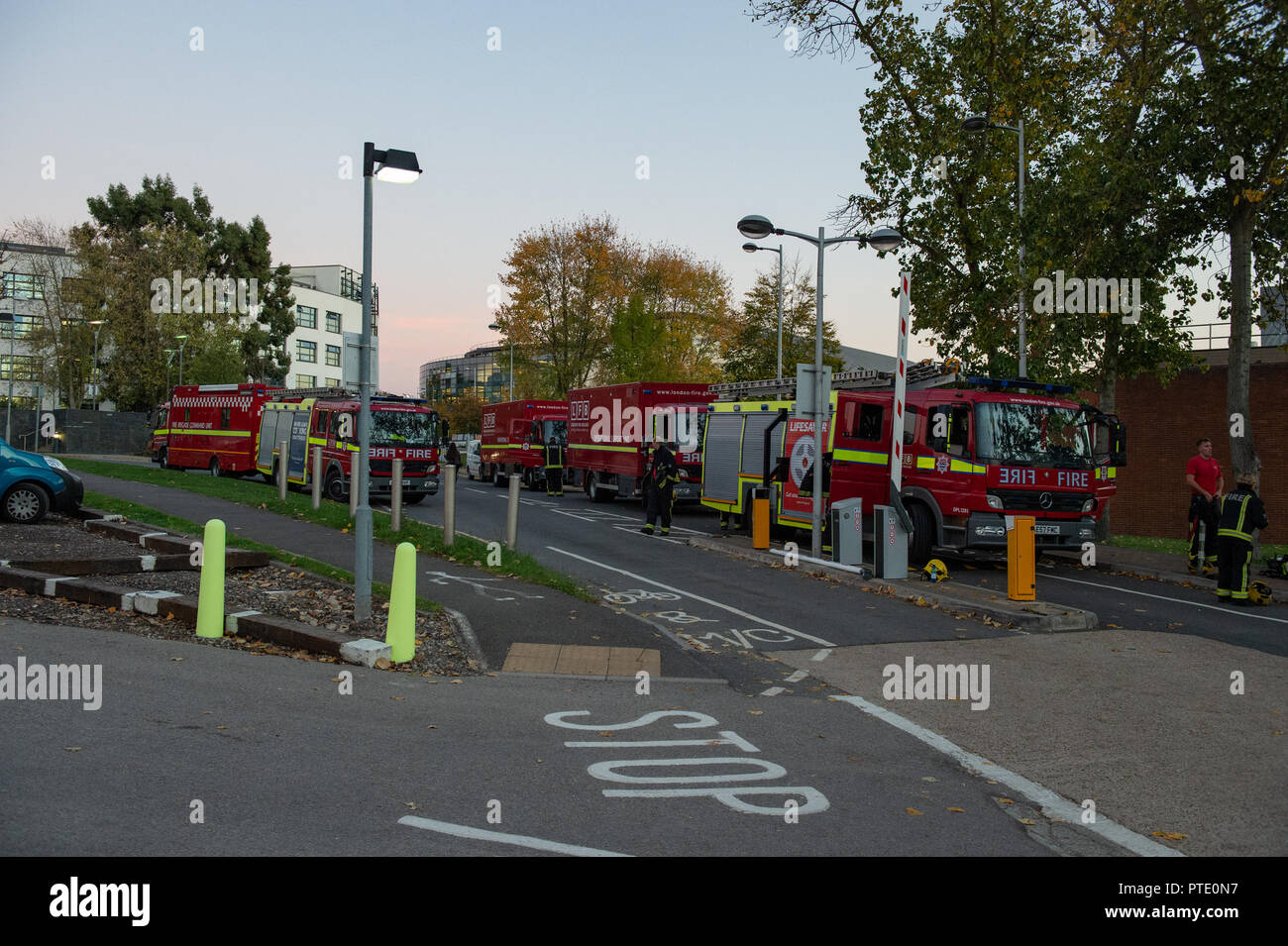 London, United Kingdom. 9 October 2018. Ten fire engines and around 70 ...