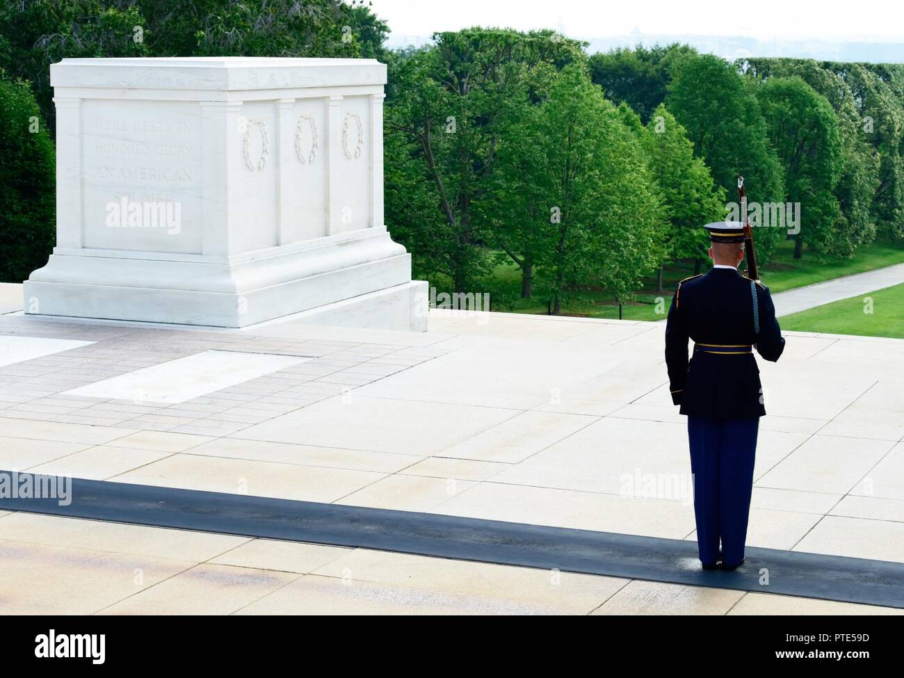 A Sentinel at the Tomb of the Unknown Soldier keeps careful watch over ...