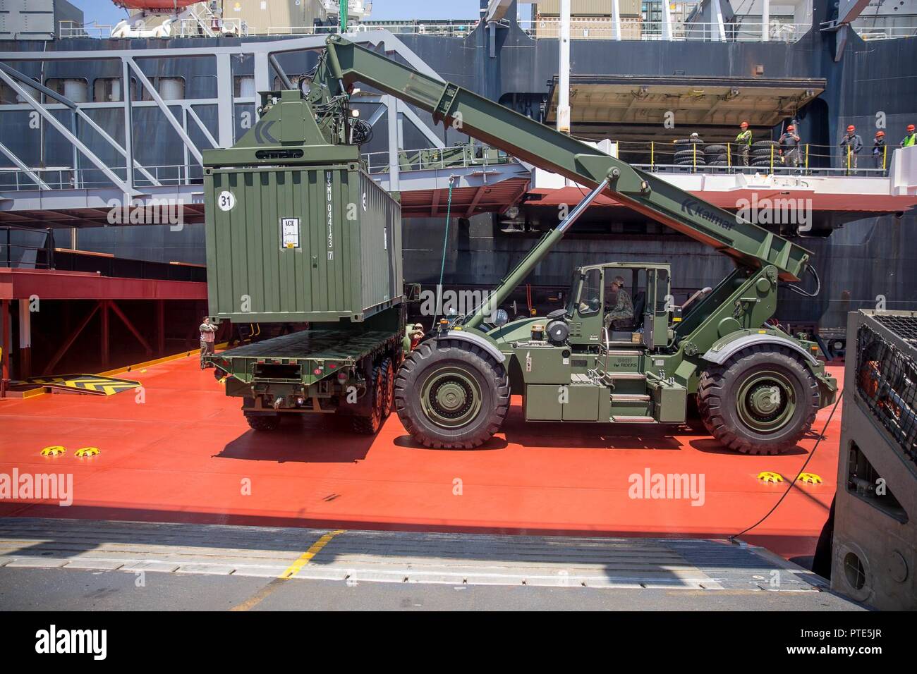 A U.S. Marine Corps Kalmar RT240 rough terrain container handler ...