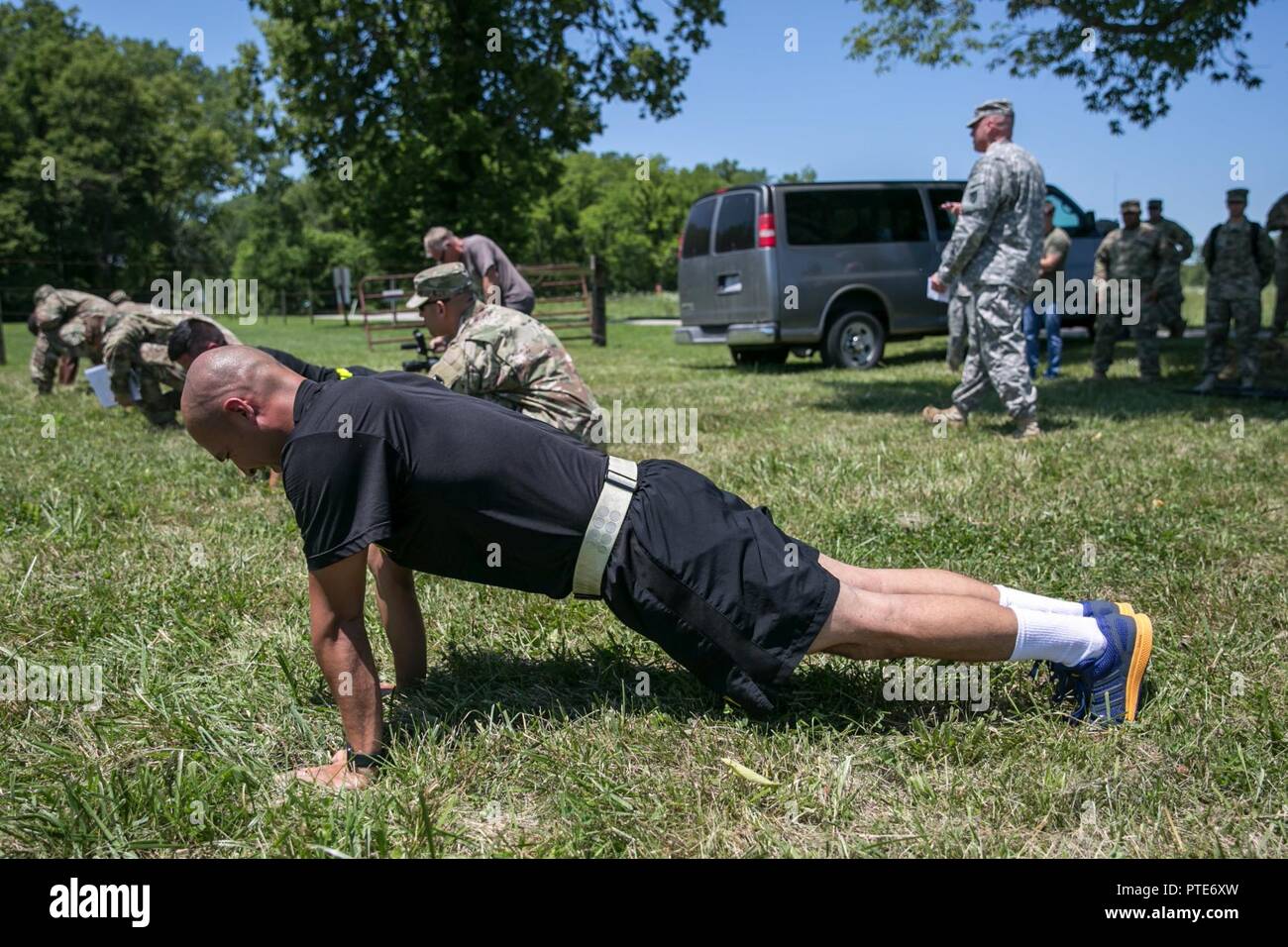 U.S. Soldiers conduct the Army physical fitness test at the 2017 Army ...