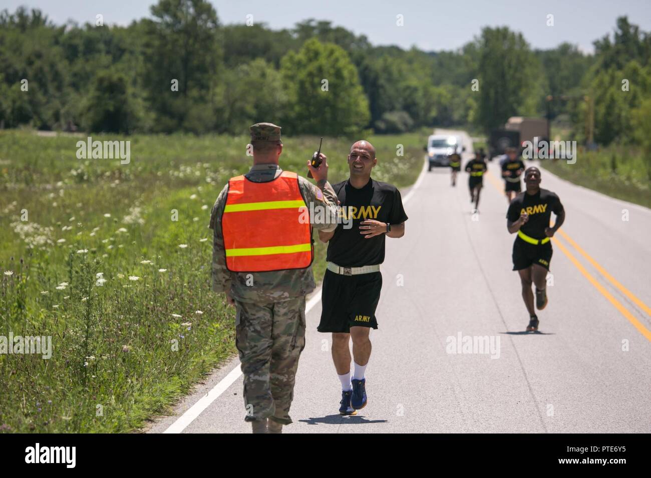 U.S. Soldiers arrive to the turnaround point during the Army physical ...