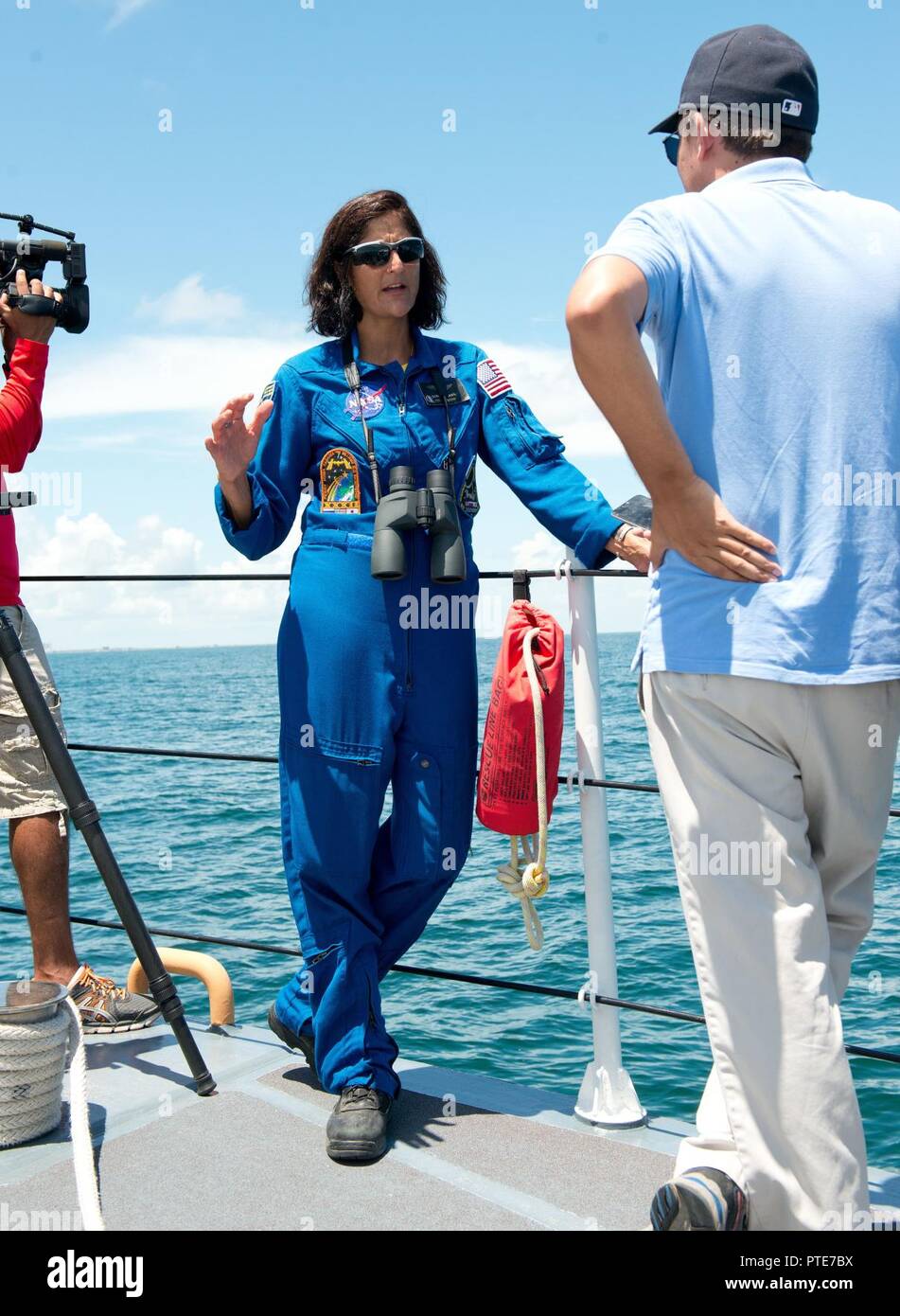 American Astronaut Suni Williams talks with reporters aboard the Coast ...