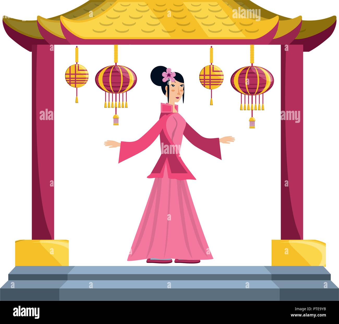 chinese portal with geisha avatar character vector illustration design ...