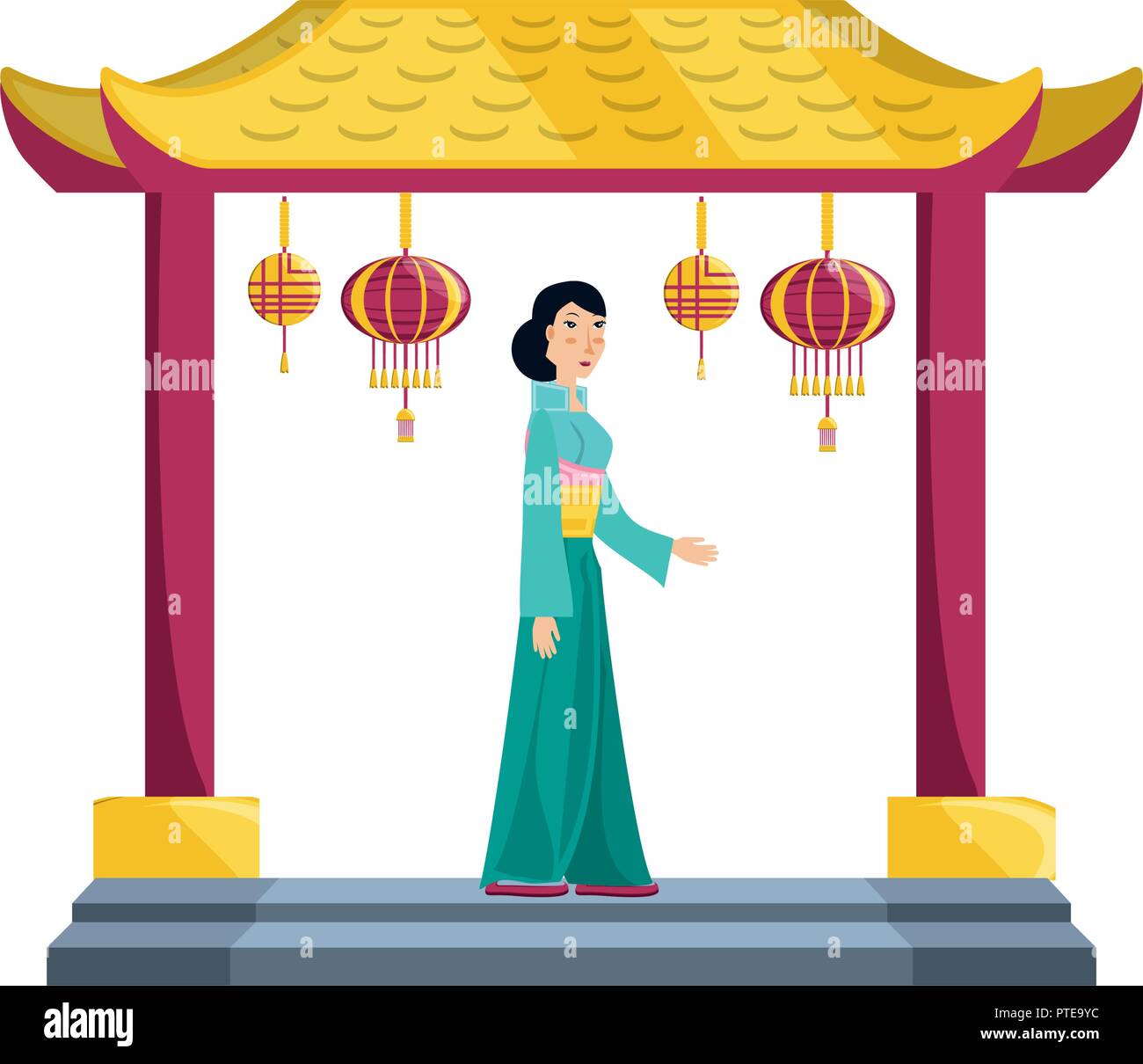 chinese portal with geisha avatar character vector illustration design ...