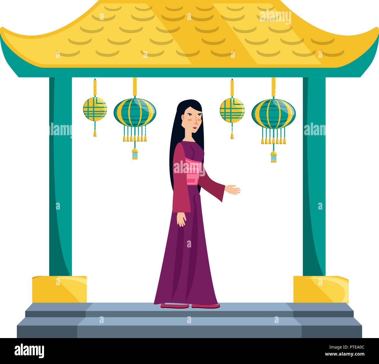 chinese portal with geisha avatar character vector illustration design ...