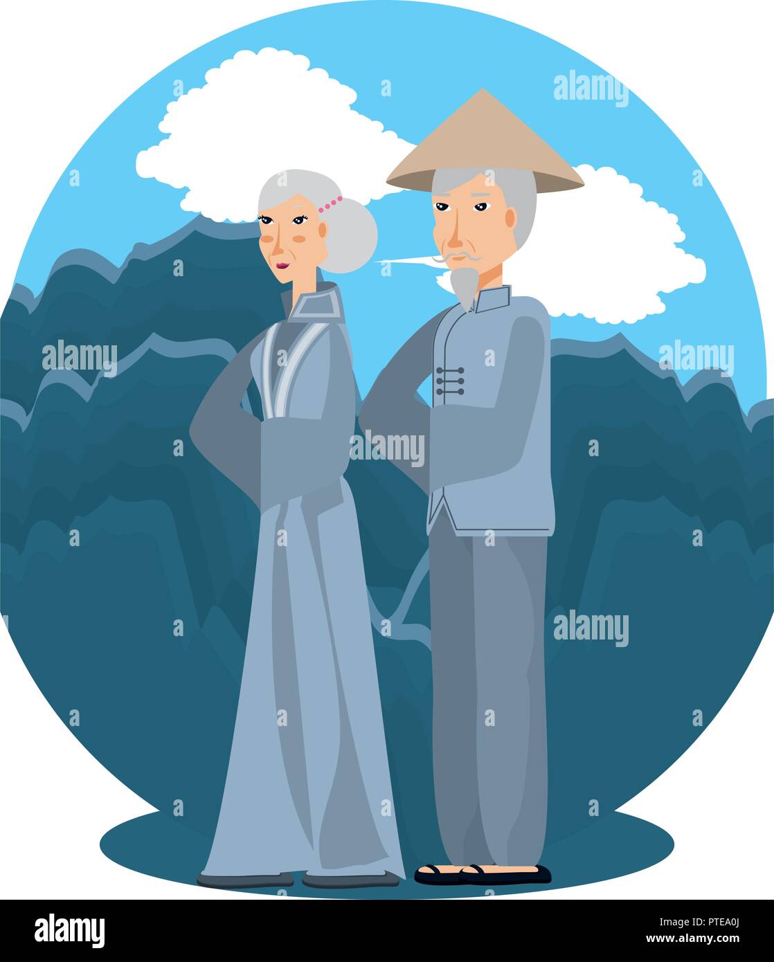 chinese couple in landscape avatar character vector illustration design ...