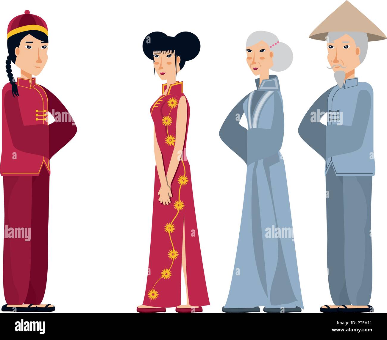 group of people chinese avatar character vector illustration design ...