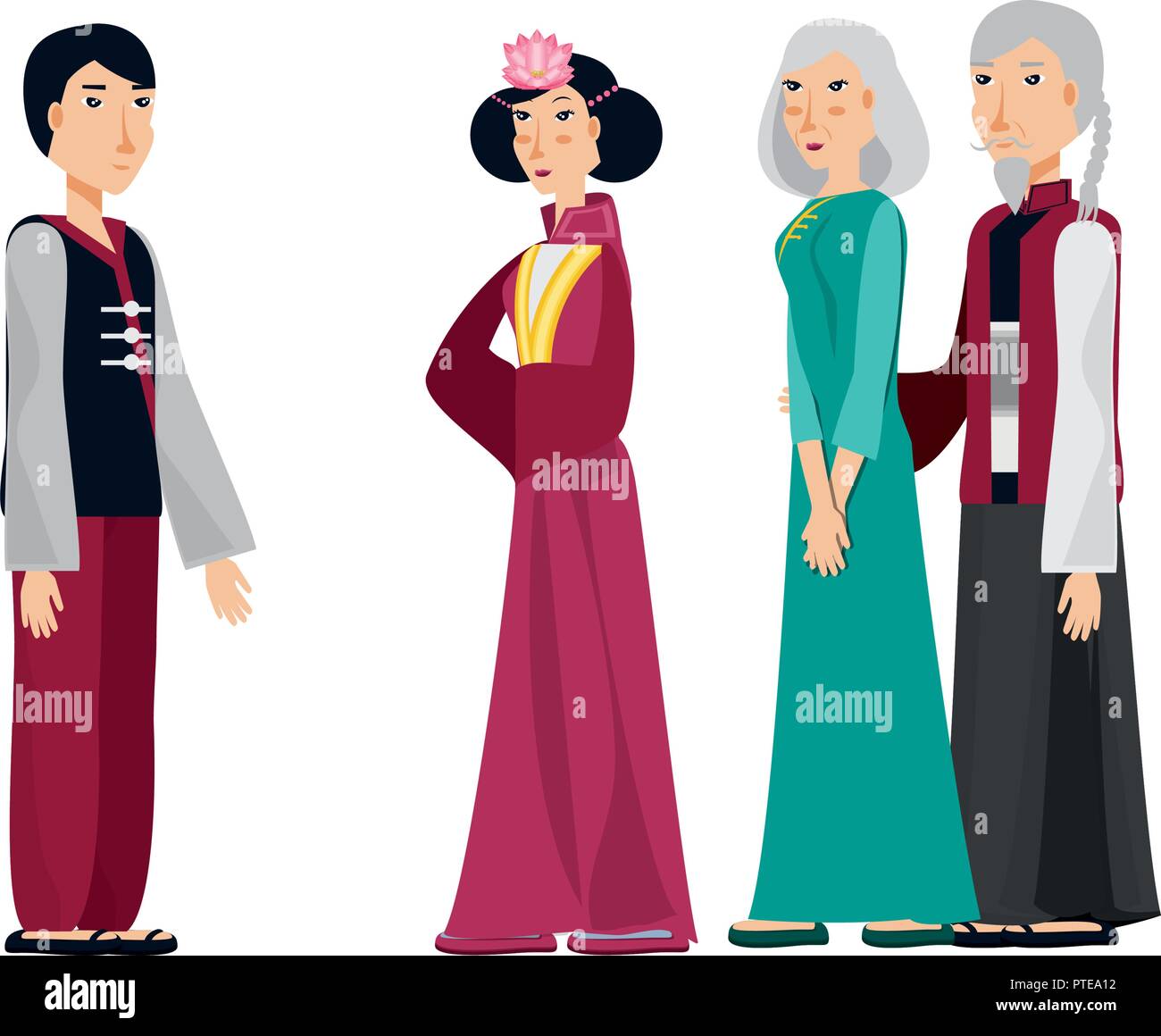 group of people chinese avatar character vector illustration design ...